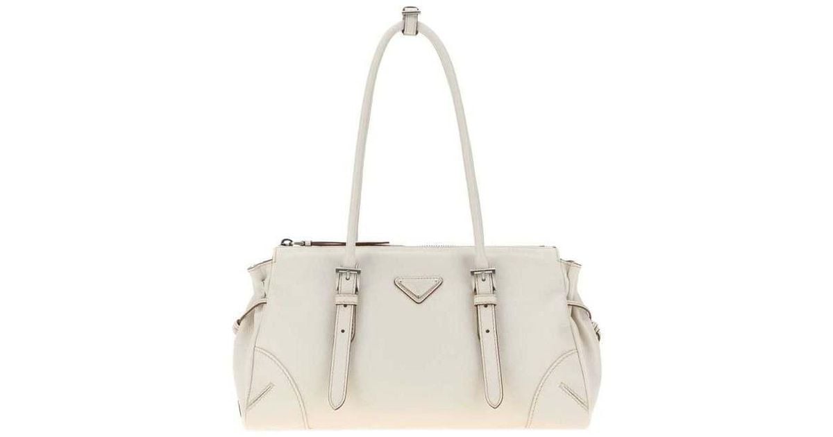 Prada Chalk Leather Medium Bonnie Shoulder Bag Talco Borse A Mano in ...