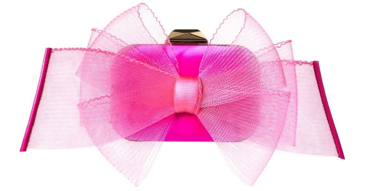 Jimmy Choo Micro Cloud Aveline Bow Satin Clutch in Pink | Lyst UK
