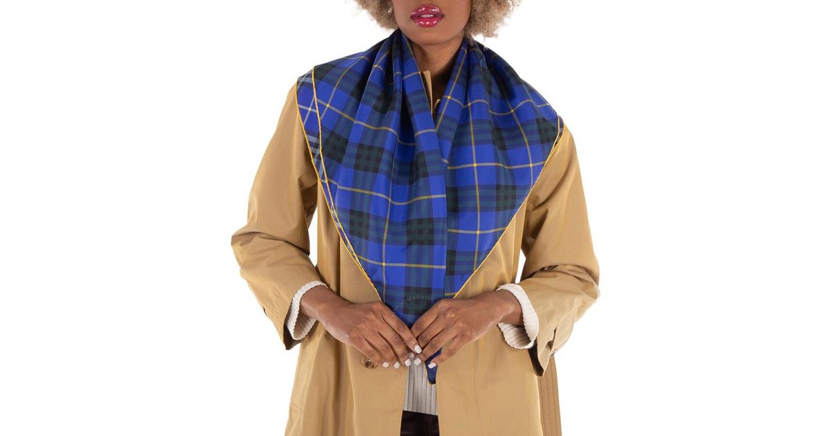 Burberry Check Pattern Sqaure Silk Scarf in Blue | Lyst