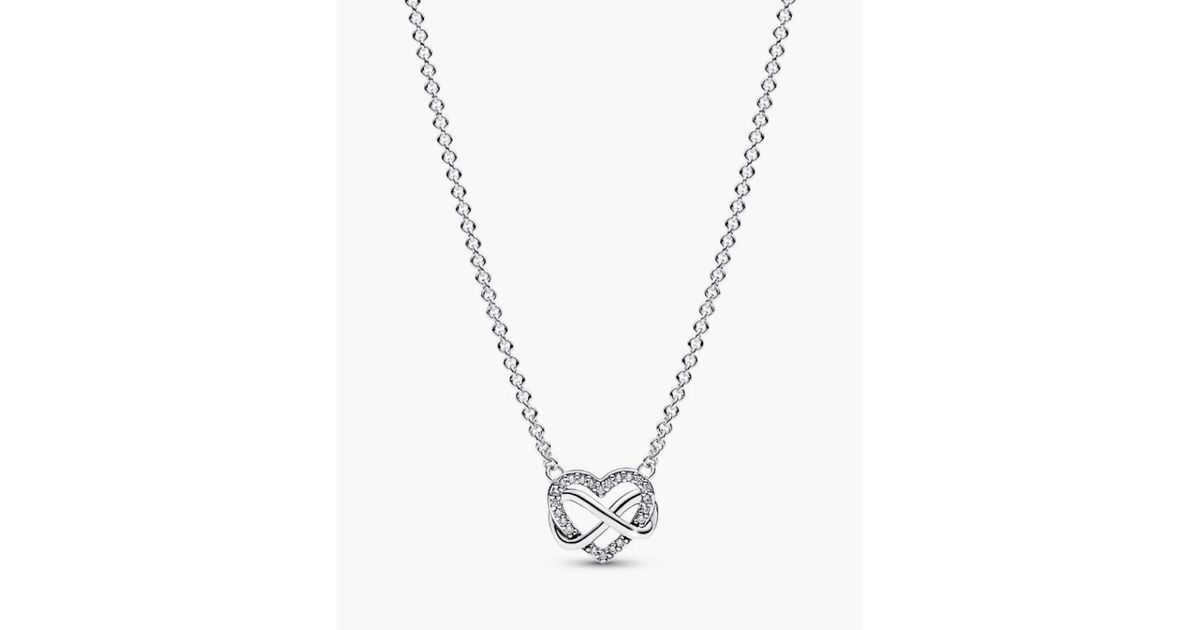 PANDORA Infinity Heart Sterling Necklace in Metallic | Lyst