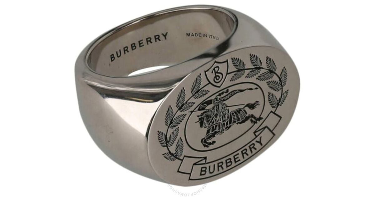 Burberry Engraved Ekd Palladium-plated Signet Ring in Gray for Men | Lyst