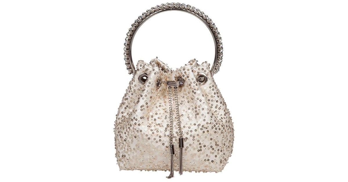 Jimmy Choo Bon Bon Satin Bag With Micro Net And Applied Stones in White | Lyst UK