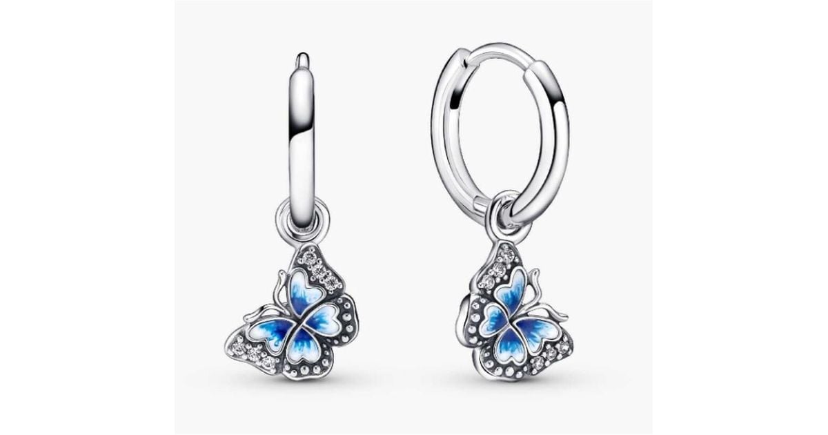 PANDORA Butterfly Sterling Hoop Earrings in Blue | Lyst UK