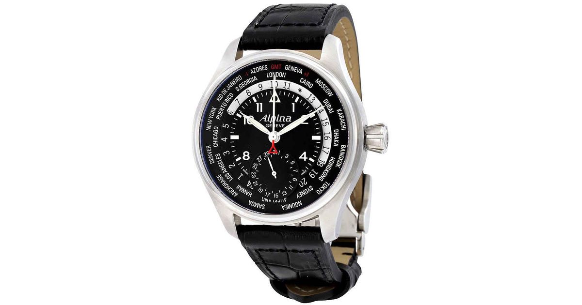Alpina Startimer Pilot Manufacture Worldtimer Automatic Watch in Black ...