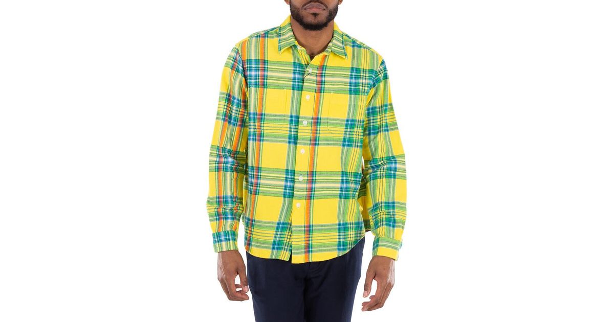 Polo Ralph Lauren Plaid-Check Flannel Shirt in Yellow for Men | Lyst