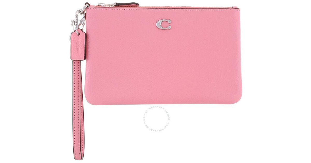 COACH Small Essential Leather Wristlet in Pink | Lyst
