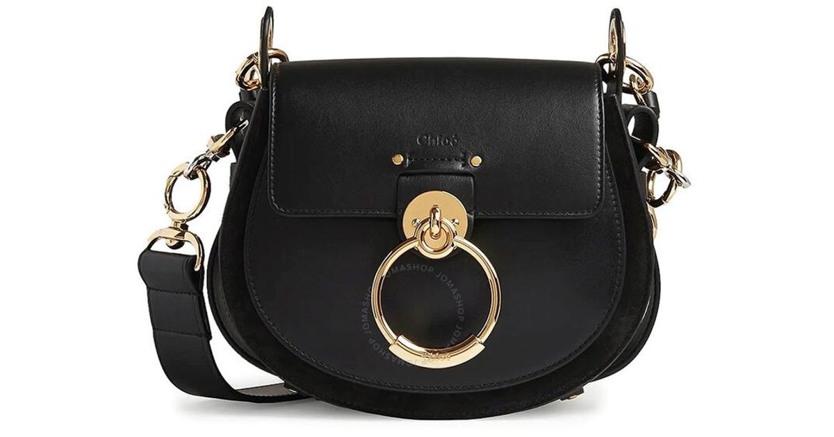 Chloé Leather And Suede Small Tess Bag in Black | Lyst
