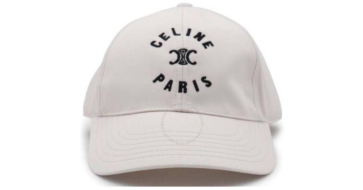 Celine Paris Triomphe Embroidered Baseball Cap in White | Lyst UK