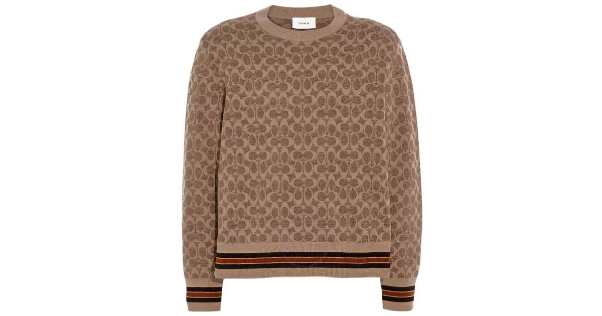 COACH Signature Long Sleeve Sweater in Brown for Men | Lyst
