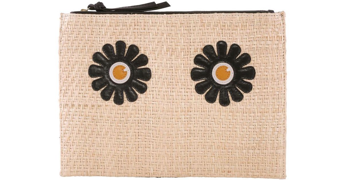 Inoui Edition Woven Daisy Embroidered Pouch in Natural | Lyst UK