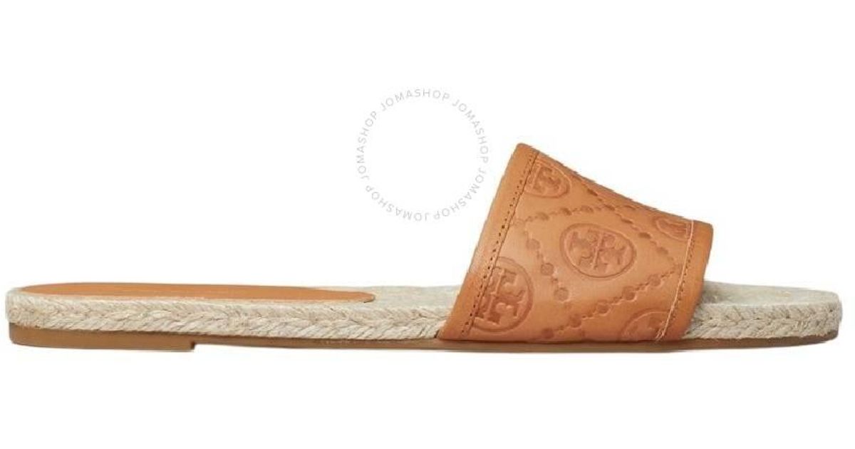Tory Burch Monogram Espadrille Flat Slides in Brown | Lyst