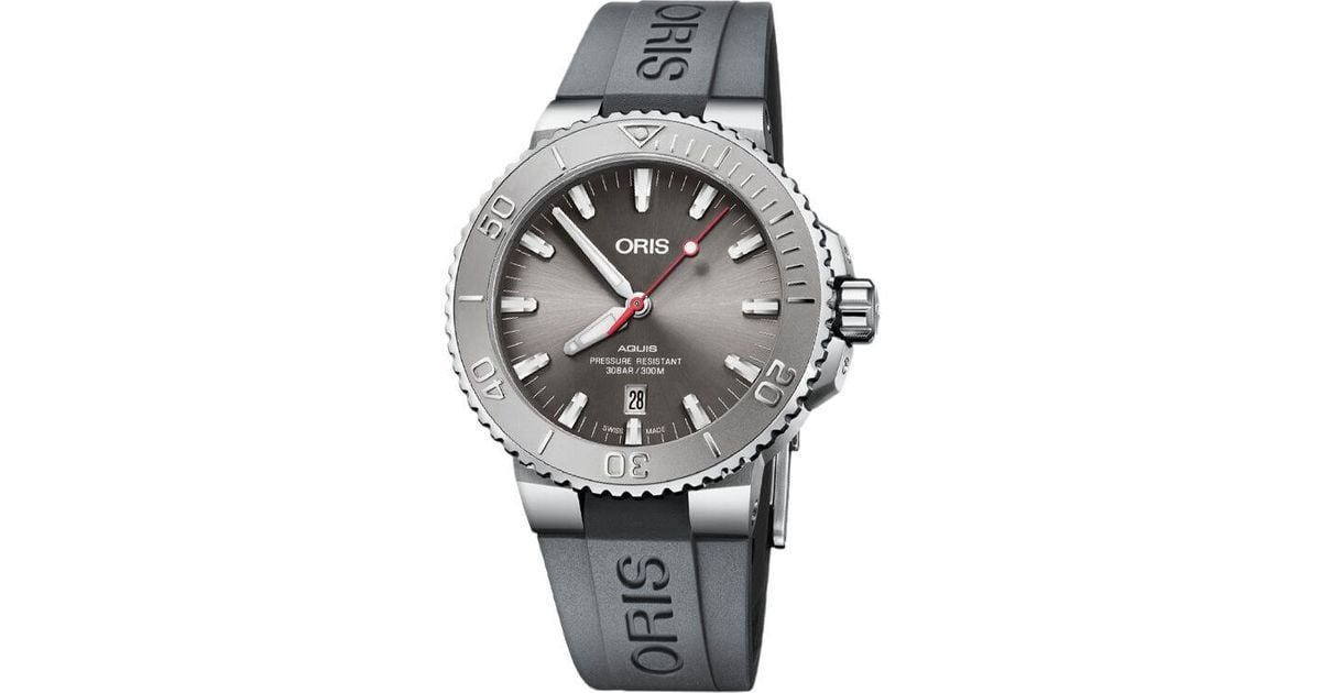 Oris Aquis Automatic Grey Dial Rubber Watch 01 733 7730 4153-07 4 24 ...