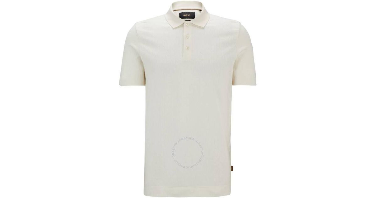 BOSS Quilted Pattern Short Sleeve Polo Shirt in White for Men | Lyst