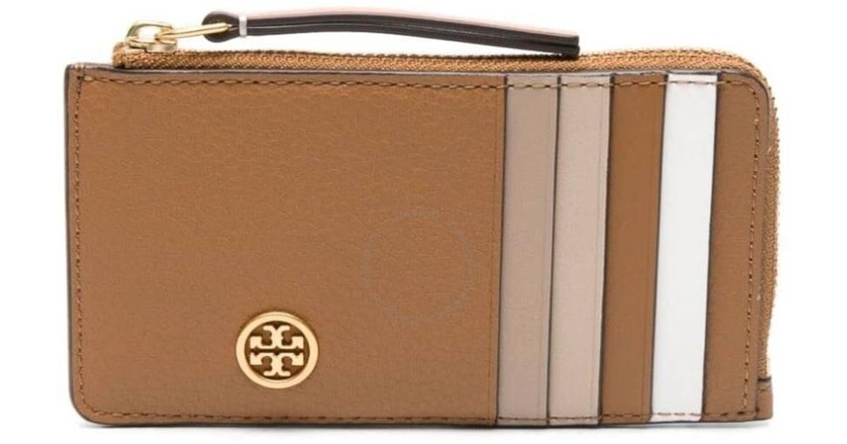 Tory Burch Tigers Eye Pebbled Leather Robinson Card Case in Brown | Lyst