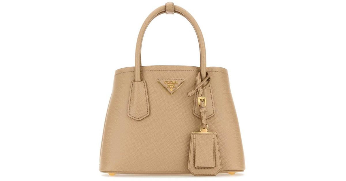Prada Leather Handbag in Natural | Lyst UK