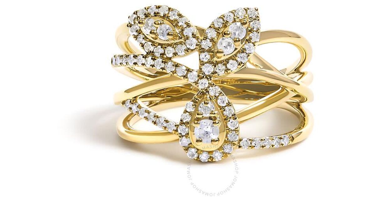 Haus of Brilliance 10K 1/2 Cttw Diamond Crossover 3 Leaf Floral ...