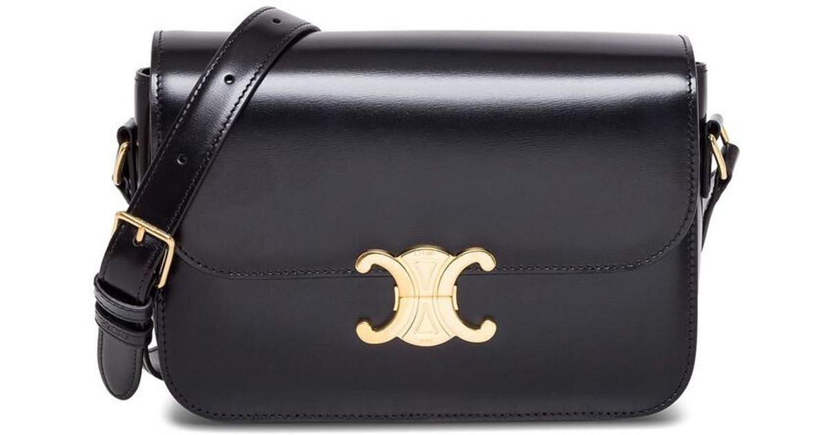 Celine Triomphe Shiny Leather Crossbody Bag in Black | Lyst UK