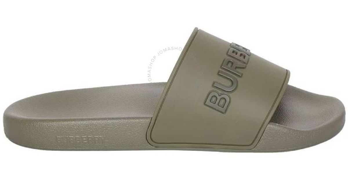 Burberry Furley Embossed Logo Slides in Green for Men | Lyst