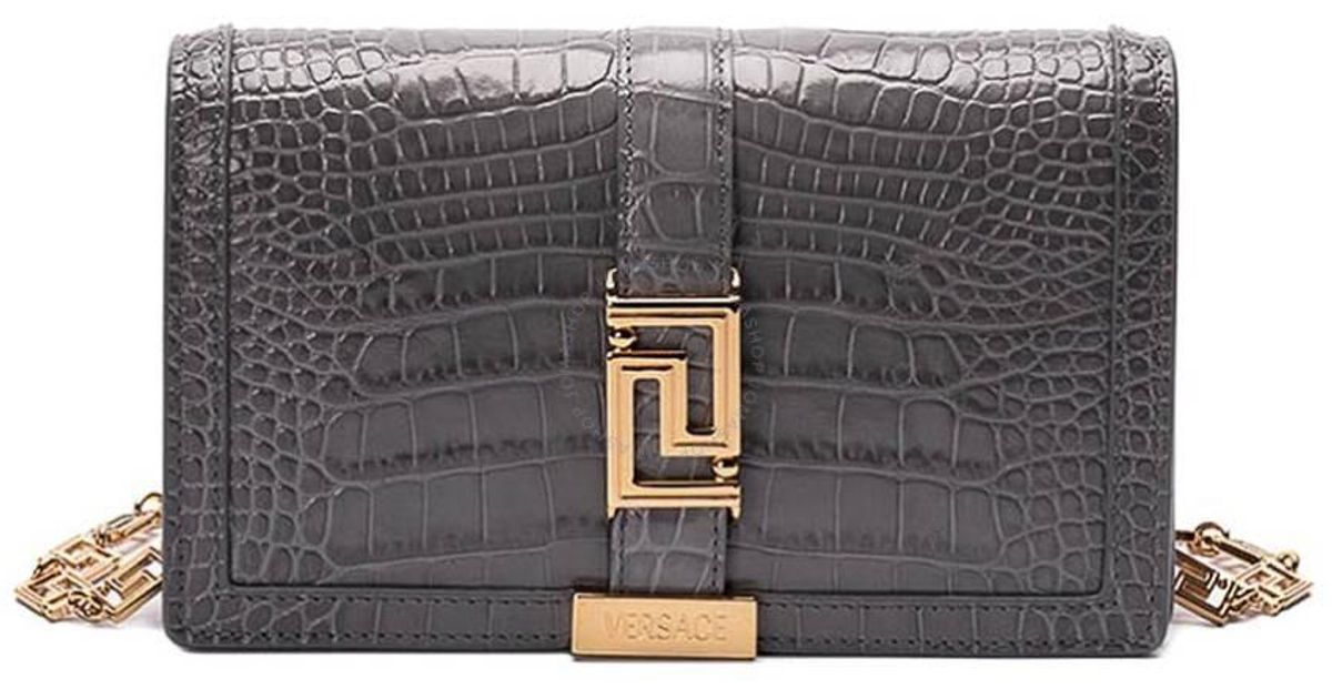 Versace Croc-Effect Greca Goddess Mini Bag in Gray | Lyst