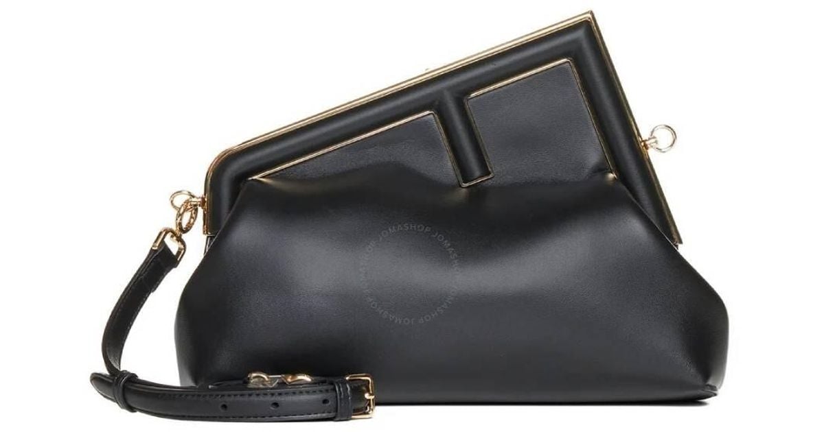 Fendi First Midi Nappa Leather Clutch in Black | Lyst UK
