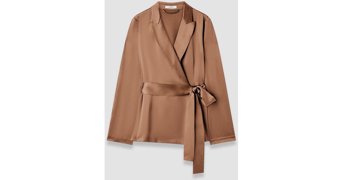 JOSEPH Archer Silk Satin Jacket in Brown | Lyst UK