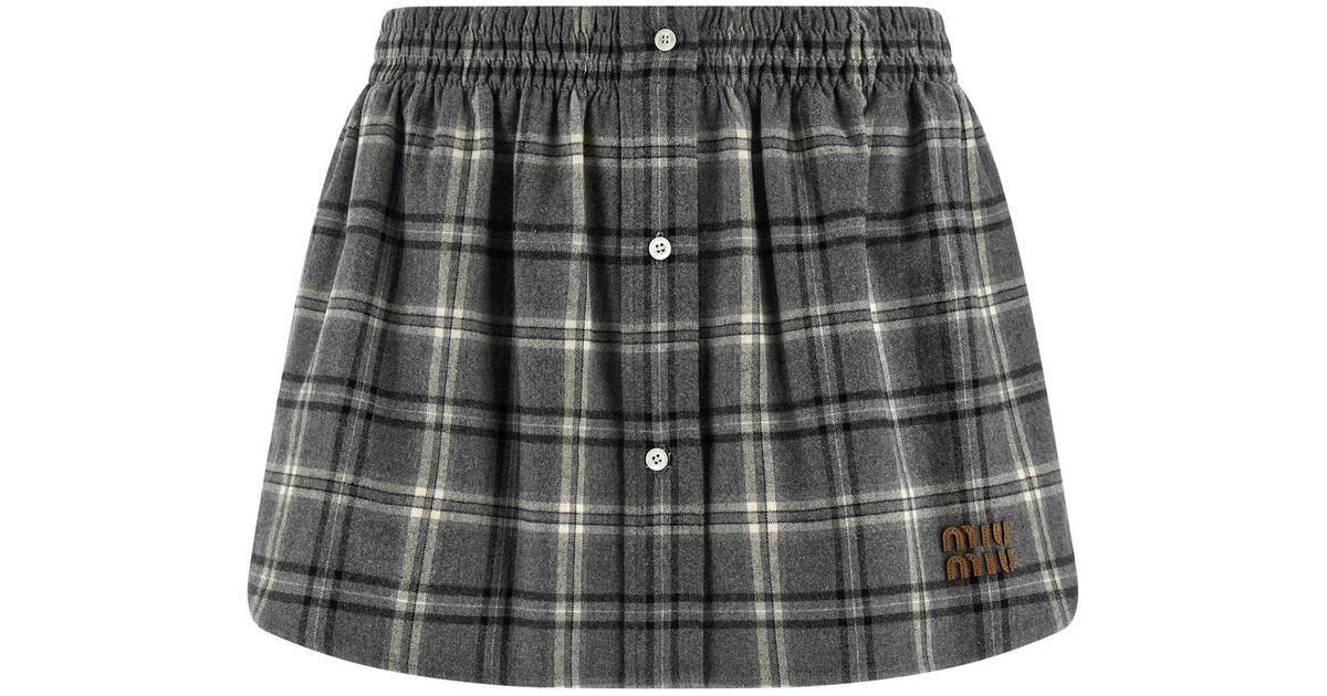 Miu Miu Check Flannel Skirt in Black | Lyst UK