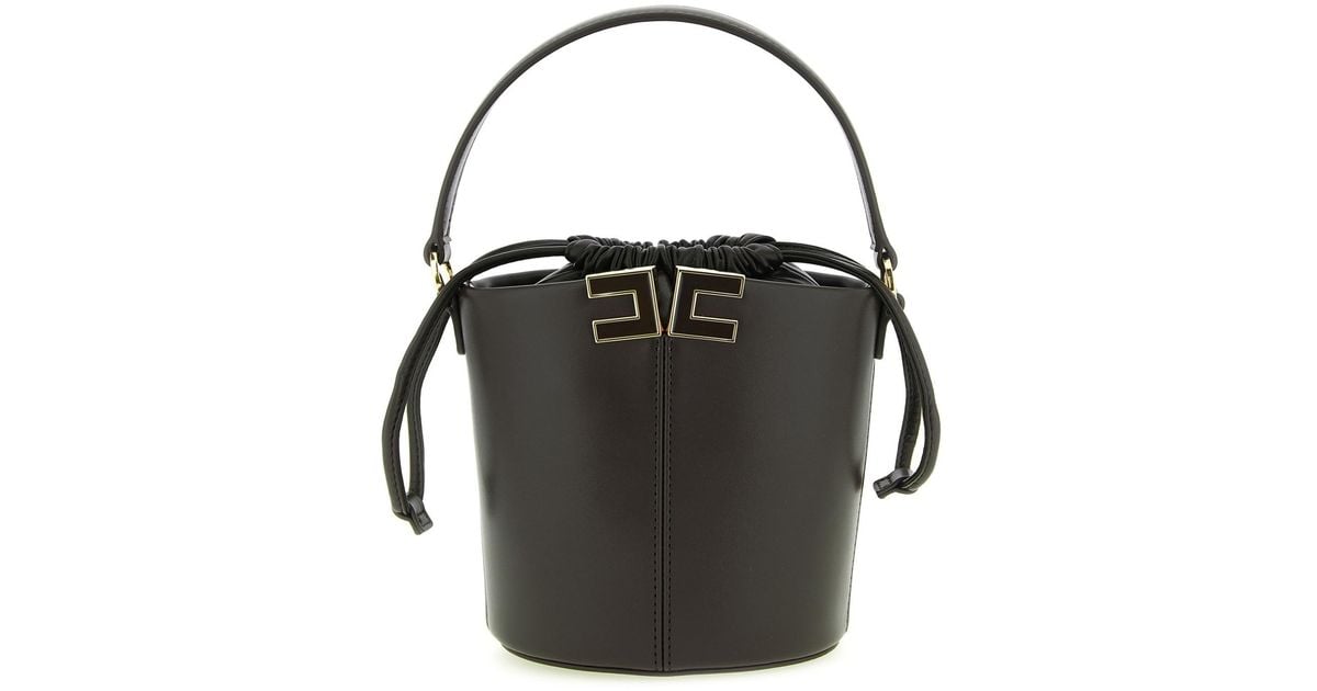 Elisabetta Franchi Logo Bucket Bag in Black | Lyst UK