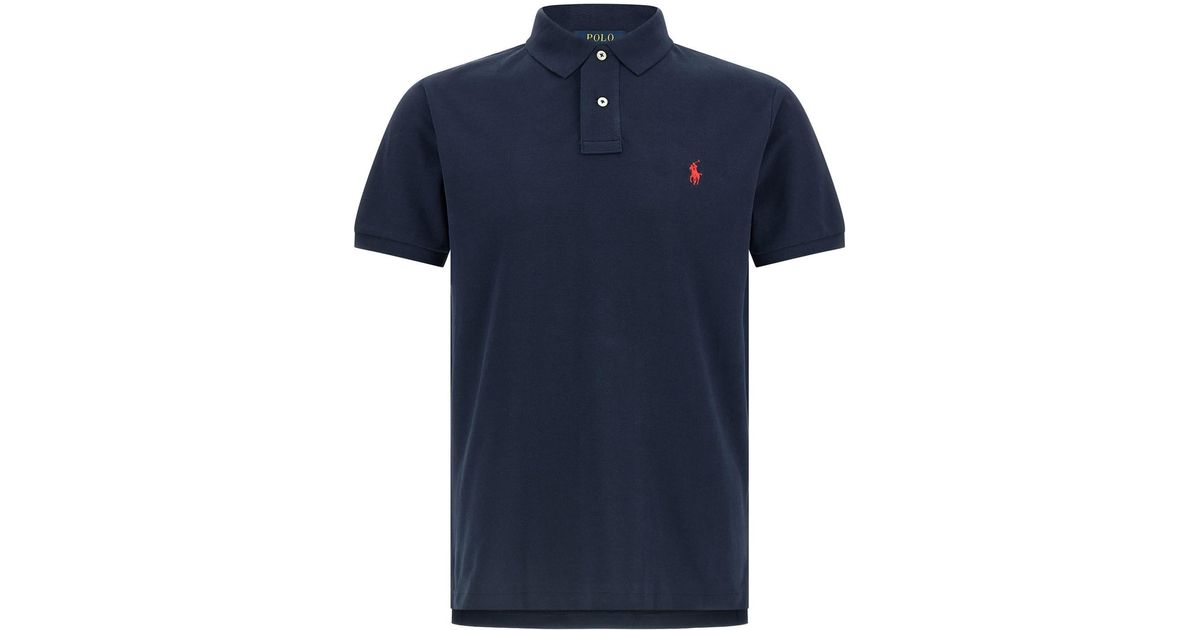 Polo Ralph Lauren Logo Embroidery Polo Shirt in Blue for Men | Lyst UK
