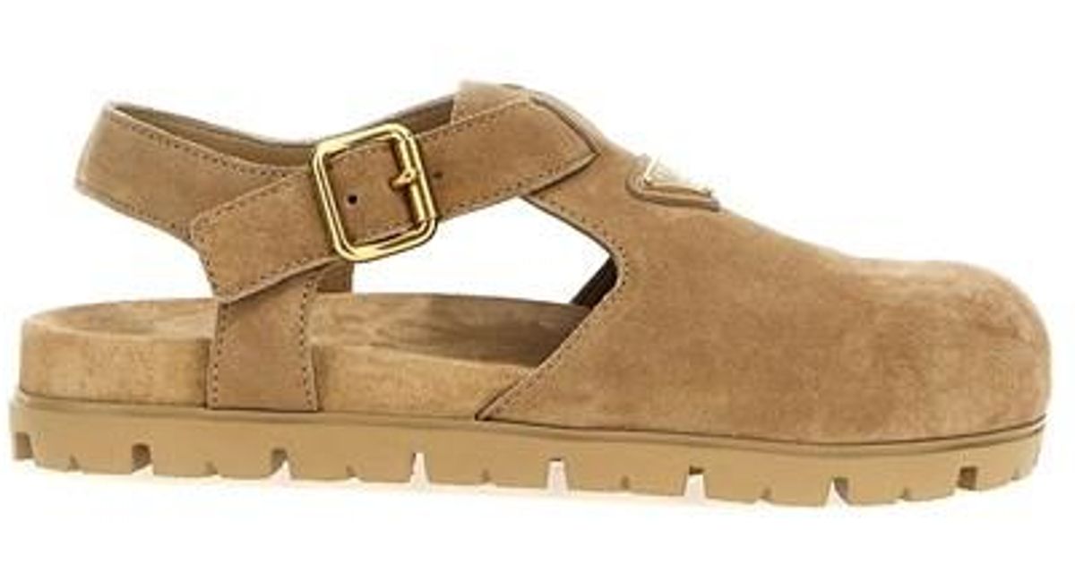 Prada Logo Sabots in Brown | Lyst