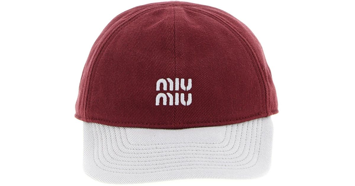 Miu Miu Logo Embroidery Cap in Red | Lyst UK