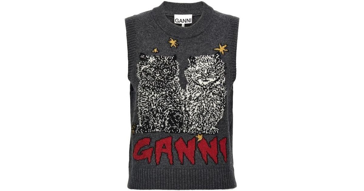 Ganni 'cats' Vest in Black | Lyst