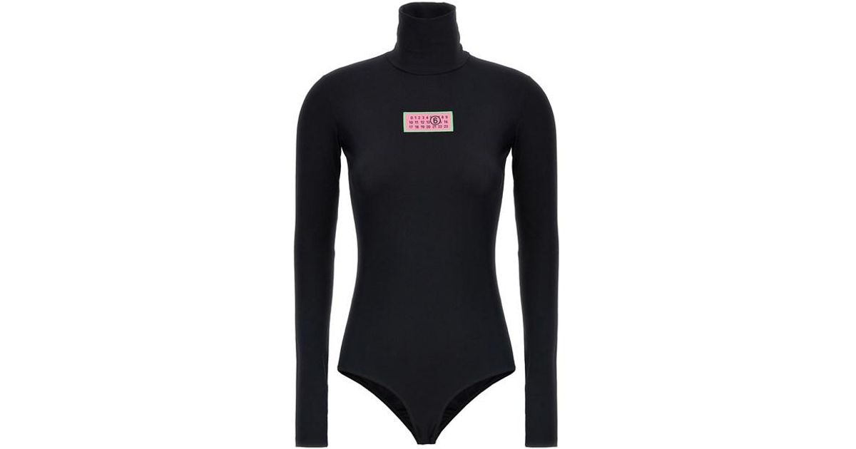 MM6 by Maison Martin Margiela Logo Label Bodysuit in Black | Lyst