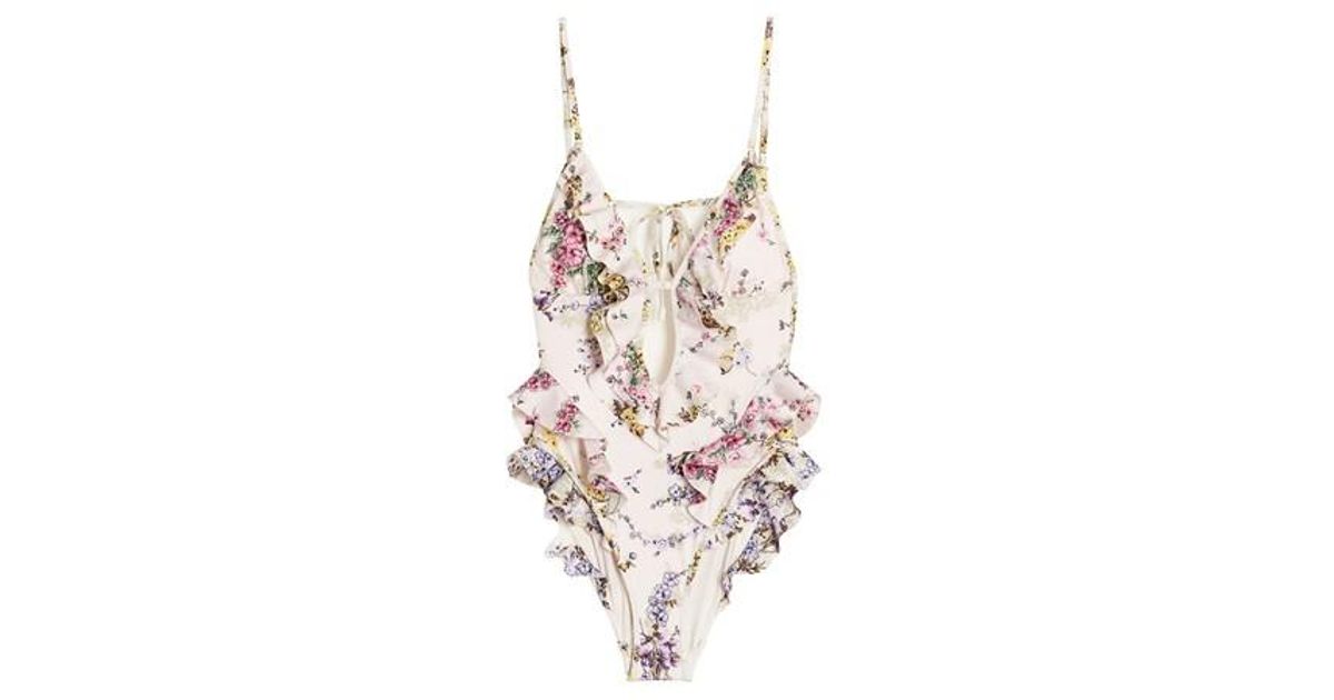 Zimmermann Jude Waterfall Frill Swimsuit In White Lyst