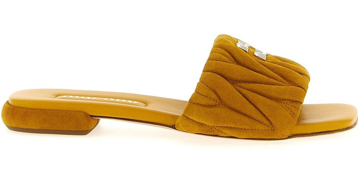 Miu Miu Matelassã Suede Slides | Lyst UK