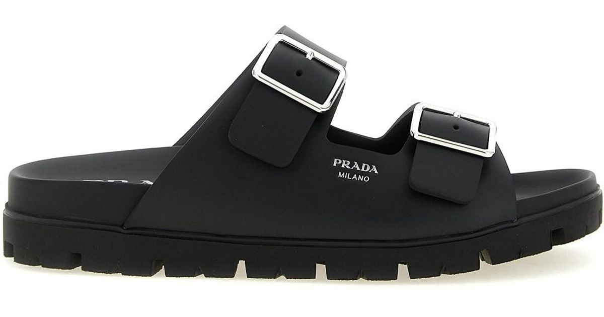 Prada Rubber Slides in Black for Men | Lyst UK