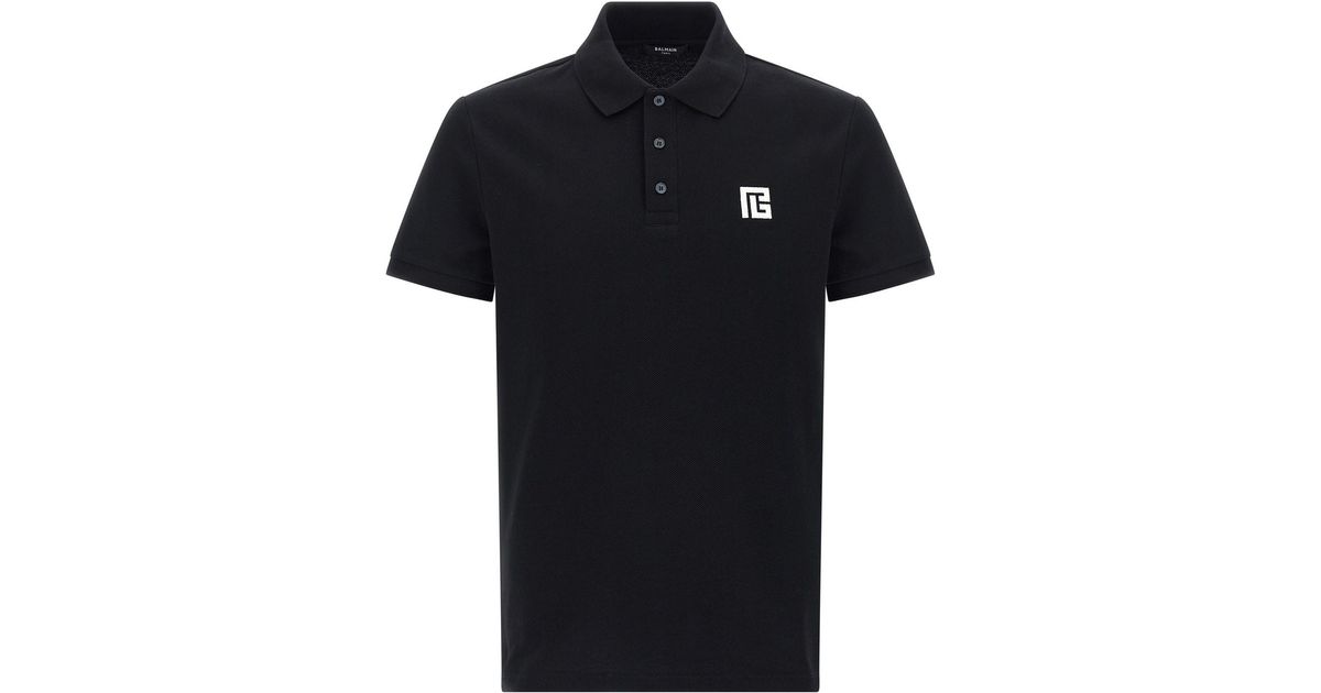 Balmain Embroidery Polo Shirt in Black for Men | Lyst UK