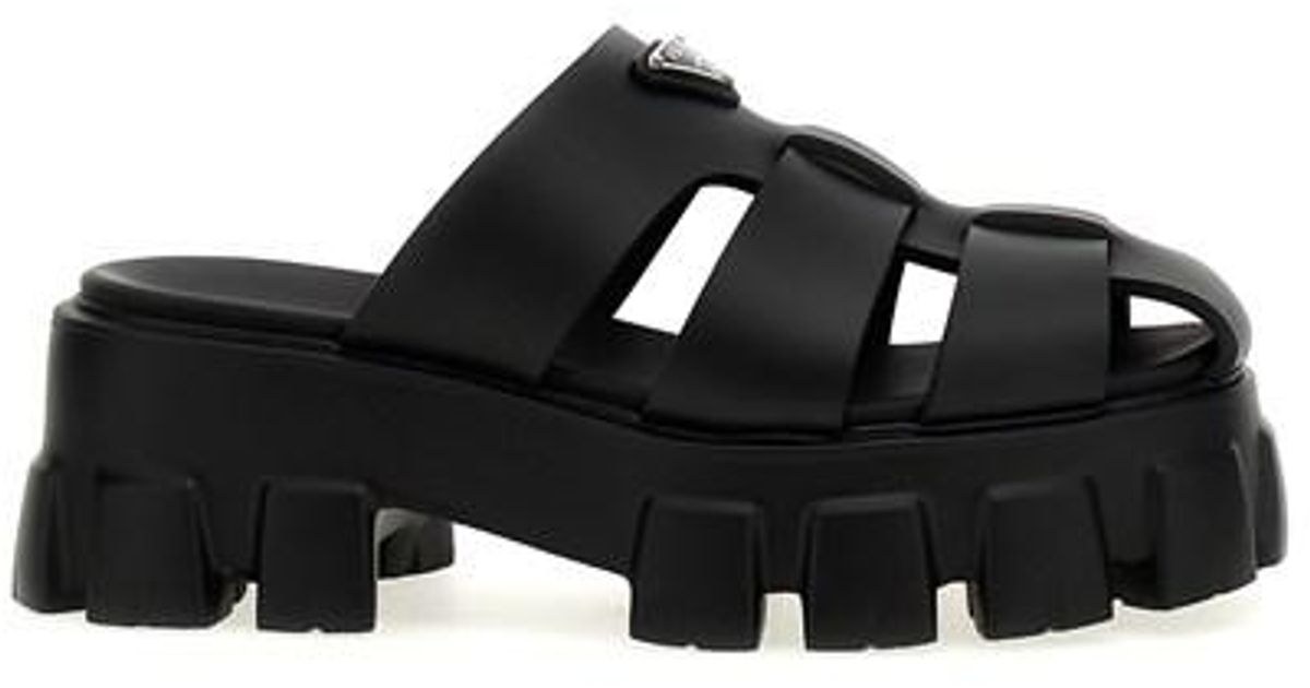 Prada 'monolith' Sabots in Black | Lyst