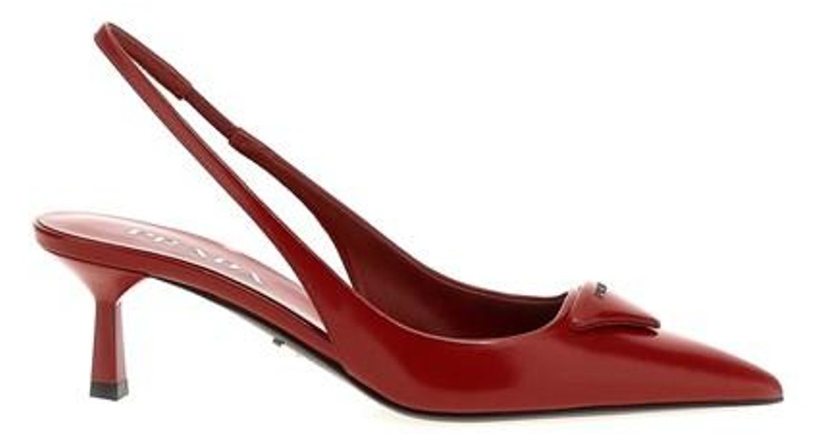 Prada Triangle Logo Slingback in Red | Lyst
