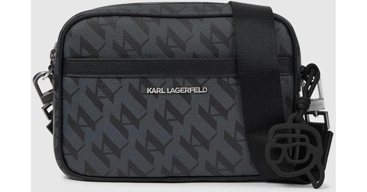 KARL LAGERFELD Ikon Monogram Elongated Crossbody Bag in Black for Men ...