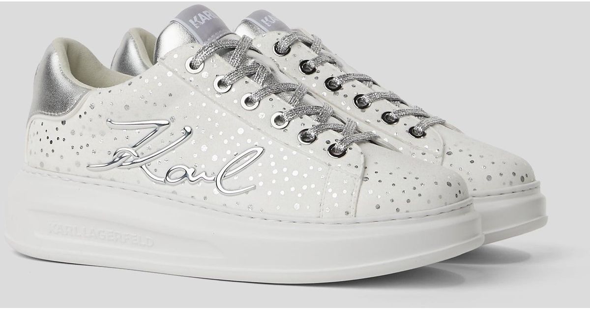 KARL LAGERFELD Signature Exclusive Glitter Sneakers in White | Lyst UK