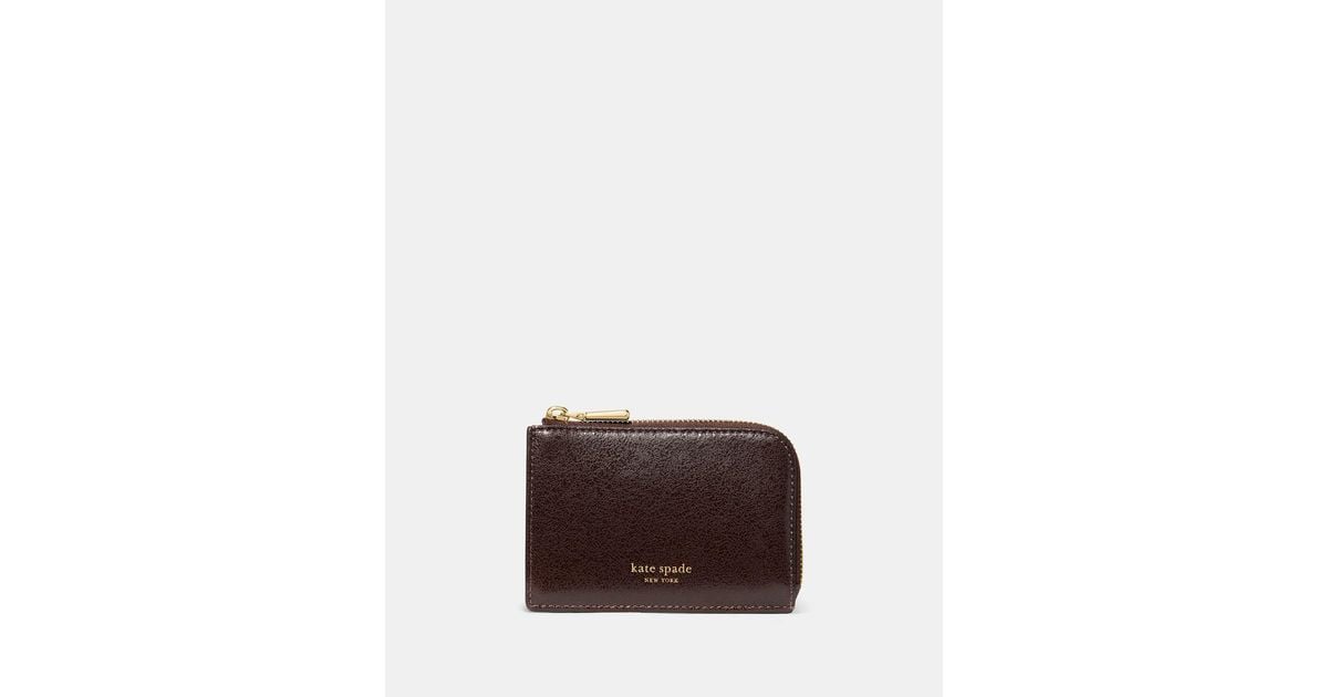 Kate Spade Crinkle Patent Mini Zip Card Case in Brown | Lyst