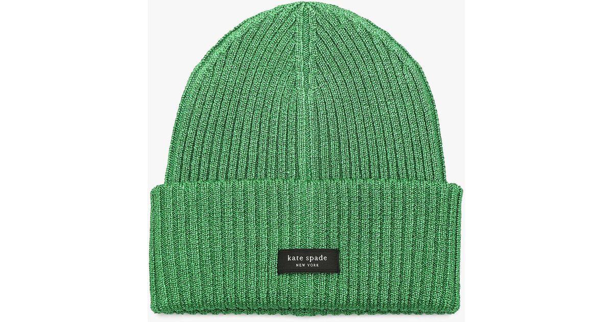 Kate Spade Metallic Sam Label Beanie in Green | Lyst UK