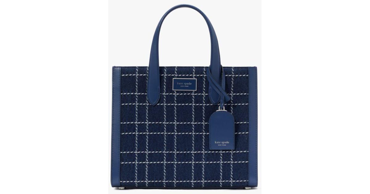 Kate Spade Manhattan Denim Check Small Tote in Blue | Lyst UK