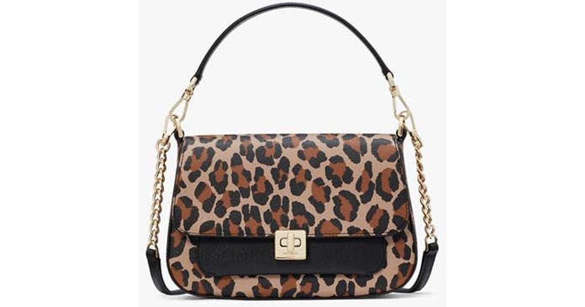 Kate Spade Phoebe Spotted Leopard Small Flap Crossbody in Black | Lyst