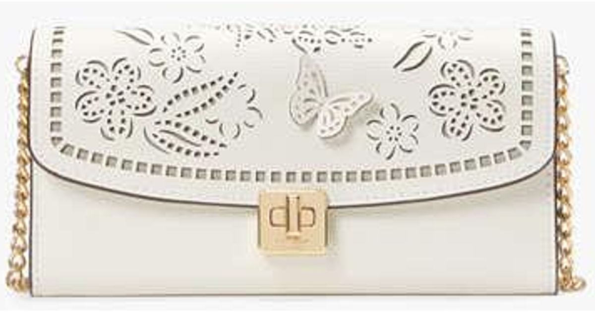 Kate Spade Phoebe Perforated Turnlock Wallet-On-Chain in White | Lyst