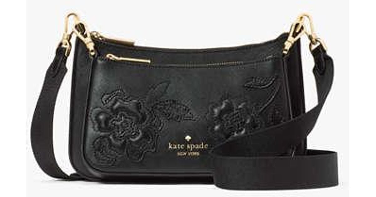 Kate Spade Duet Floral Applique Small Crossbody in Black | Lyst