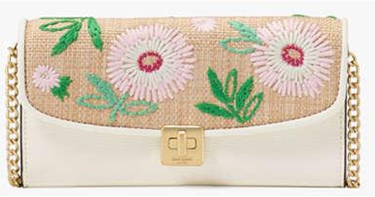 Kate Spade Phoebe Straw Turnlock Wallet-On-Chain, Natural in Black | Lyst