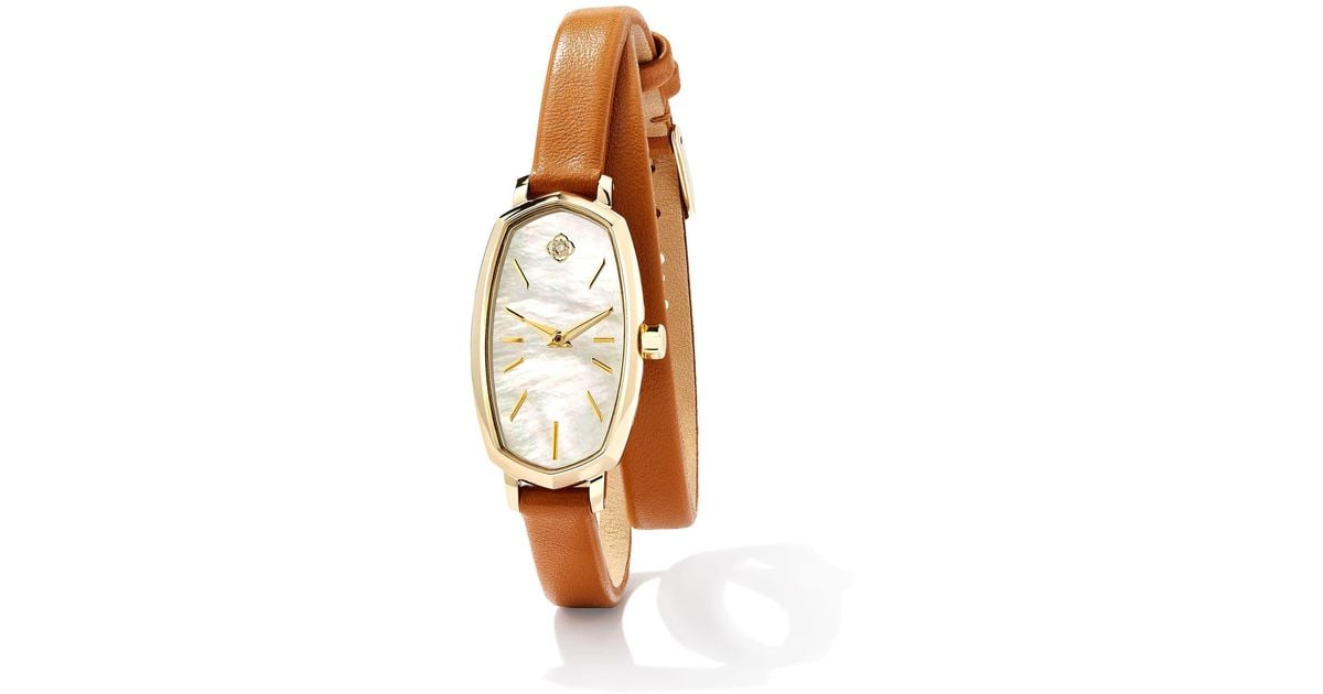 Kendra Scott Elle Gold Tone Stainless Steel Leather Wrap Watch in White ...