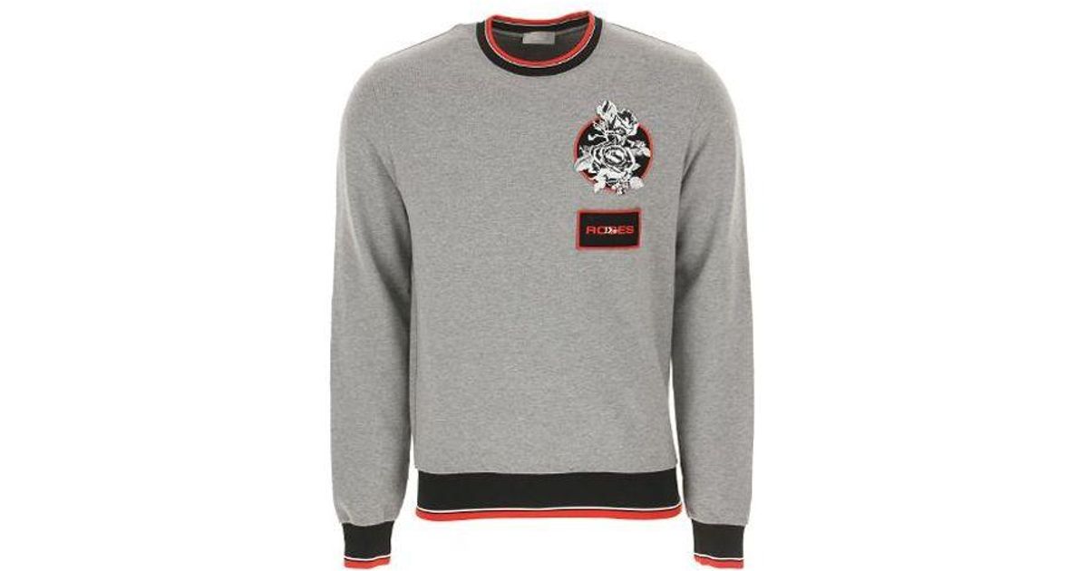 Dior Rose Embroidered Cotton Crewneck Pullover For in Gray for Men | Lyst