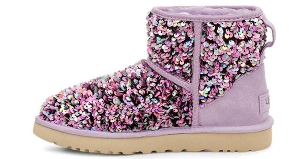 UGG (Wmns) Classic Mini Stellar Sequin Snow Boots in Purple | Lyst